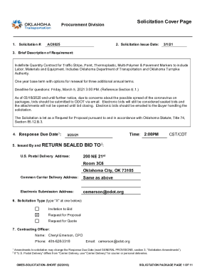 Fillable Online State of Oklahoma DEPARTMENT OF TRANSPORTATION Solicitation PROCUREMENT ... Fax ...