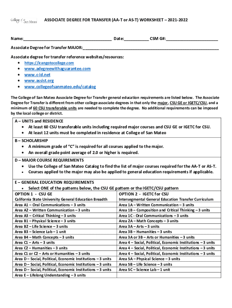 Fillable Online collegeofsanmateo.eduformsdocsASSOCIATE DEGREE FOR ...