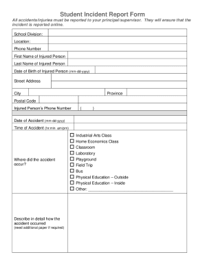 Fillable Online Free Student Incident Report Template - WordPDFeForms ...
