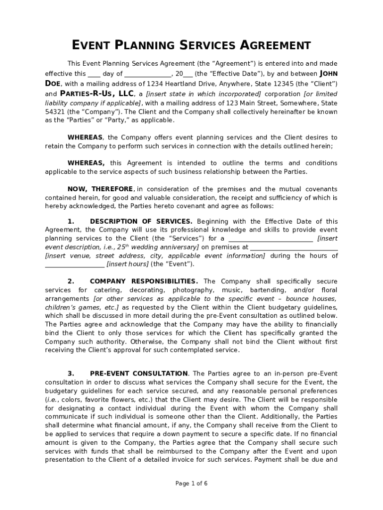 Event Planner Agreement - Template - Word & PDFEvent Services Agreement ...
