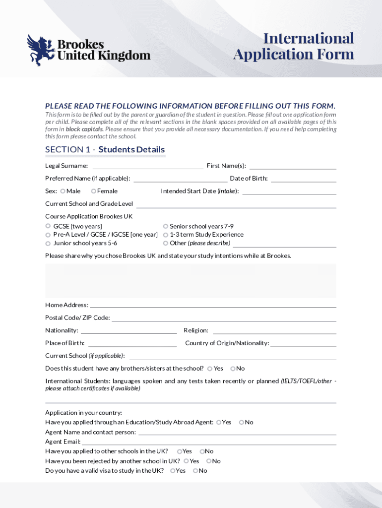 Fillable Online Application Form - Brookes United Kingdom Fax Email ...