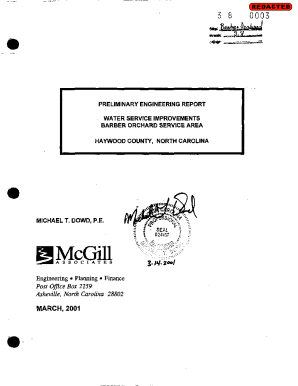 Fillable Online "PRELIMINARY ENGINEERING REPORT, WATER SERVICE ...