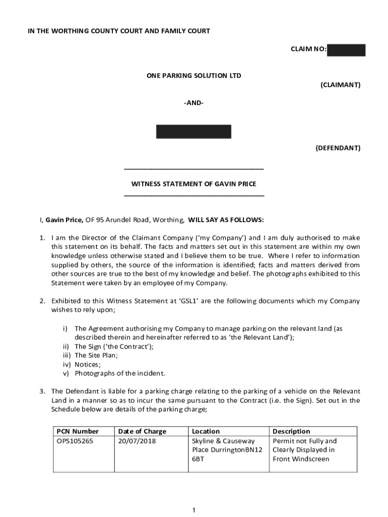 Fillable Online IN THE WORTHING COUNTY COURT AND FAMILY COURT CLAIM ...