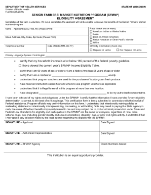 Fillable Online Senior farmers' Market Nutrition Program (SFMNP) Fax ...