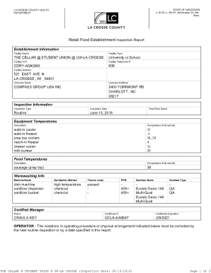 Fillable Online Cellar - Retail Food Establishment Inspection Report ...