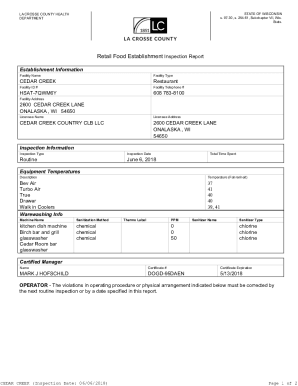 Fillable Online Cedar Creek - Retail Food Establishment Inspection ...