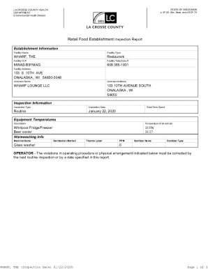Fillable Online Wharf, The - Retail Food Establishment Inspection ...