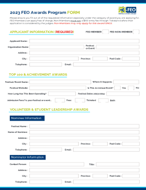 Fillable Online FEO Awards Application Form Fax Email Print - pdfFiller
