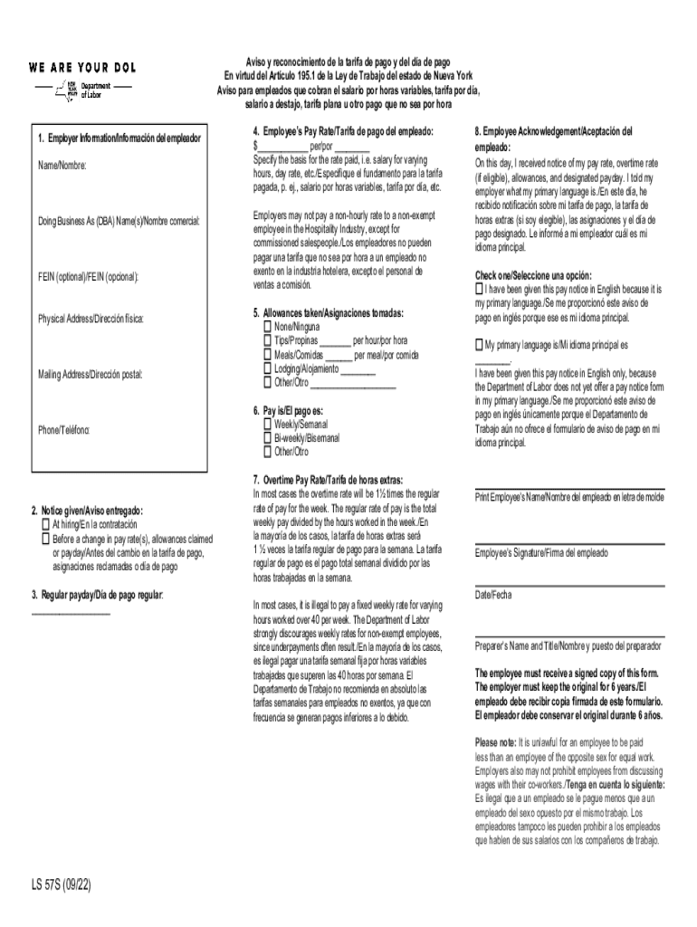 Fillable Online Aviso y reconocimiento de la tarifa de pago y del da de pago (LS 54S ... Fax ...