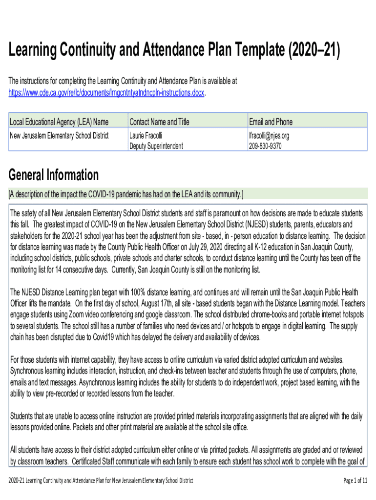 Fillable Online Learning Continuity and Attendance Plan - Local Control and ... Fax Email Print ...