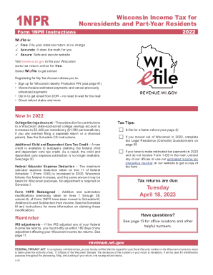 Fillable Online 2022 I-152 Form 1NPR Instructions - Wisconsin Income ...