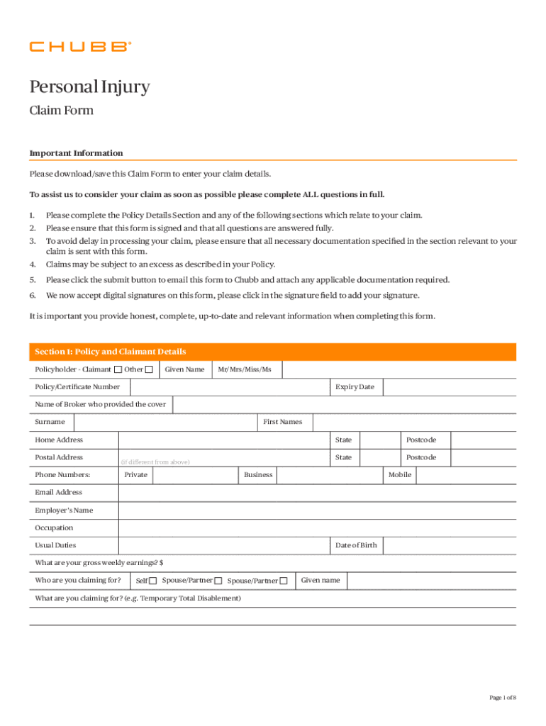 Fillable Online Personal Injury Claim Form - MTAPersonal Injury Claim ...