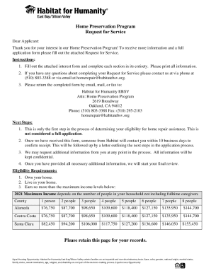 Fillable Online Home Preservation Program Request for Service - Contra ...