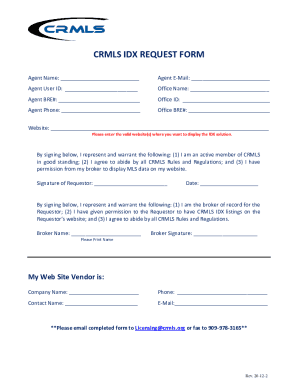 Fillable Online IDX AGENT REQUEST FORM - Crmls - Fill and Sign ...