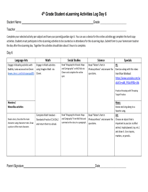 Fillable Online 4th Grade Student eLearning Activities Log Day 6 Fax ...