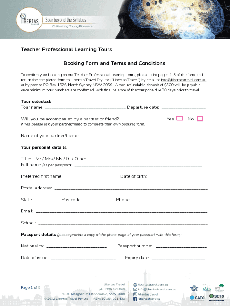 Fillable Online Professional Learning for Educators Booking Form Fax ...