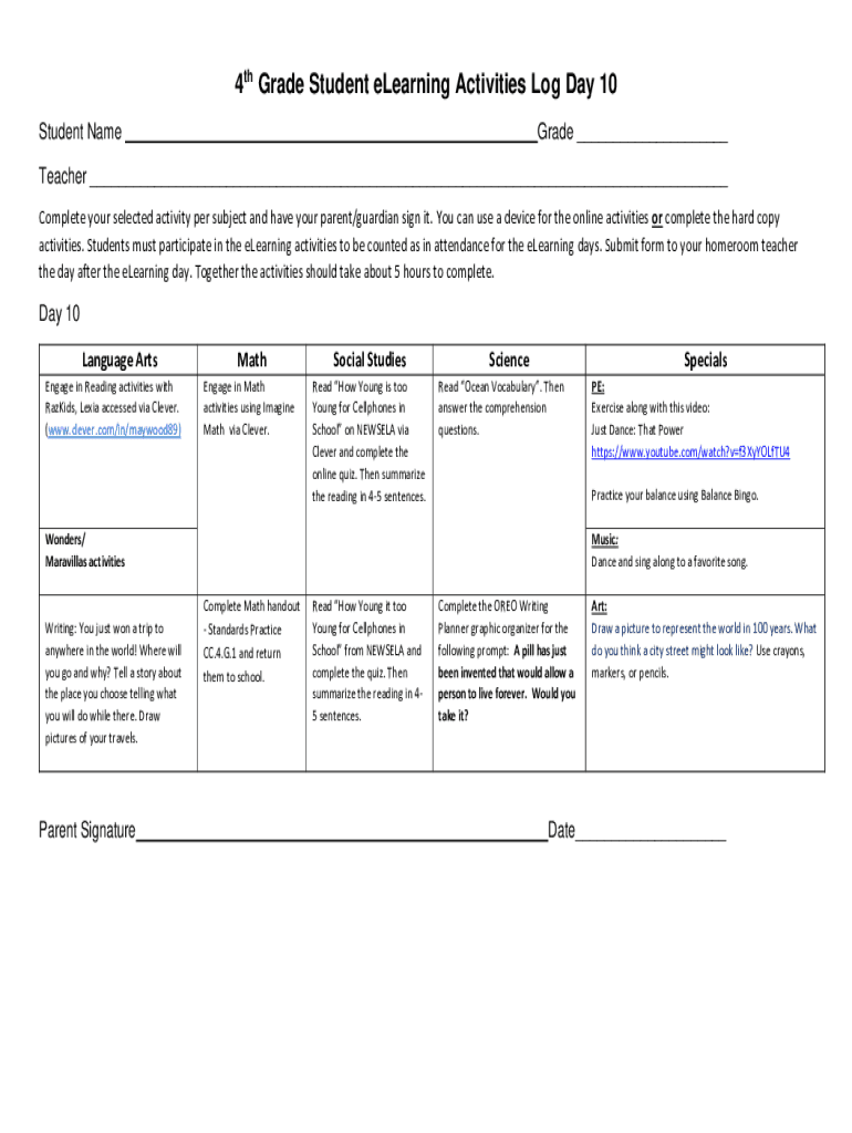 Fillable Online 4th Grade Reading Log Teaching ResourcesTeachers Pay ...