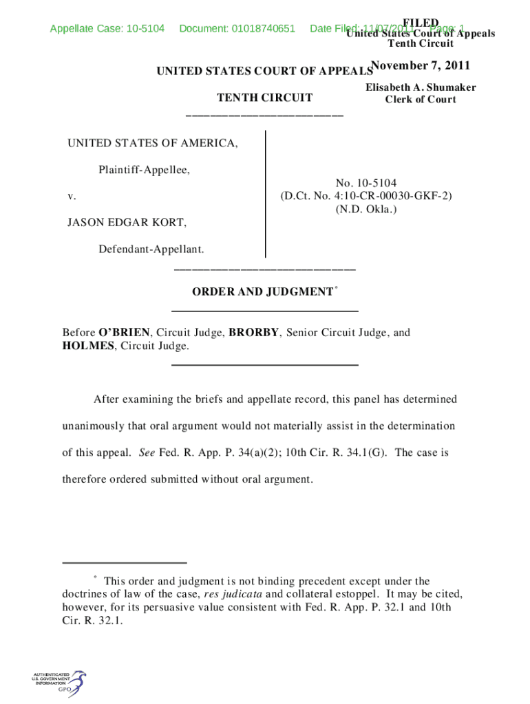 Fillable Online Appellate Case: 10-5104 Fax Email Print - pdfFiller