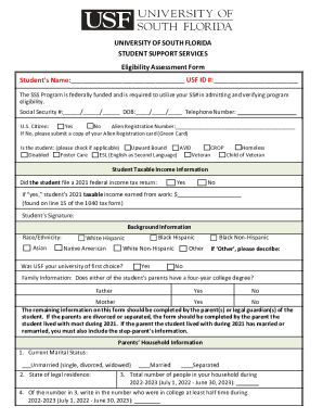 Fillable Online Student Support Services Project - University of South Florida Fax Email Print ...