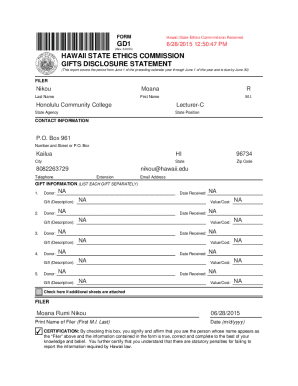 Fillable Online files.hawaii.gov ethics discGifts Disclosure Statement ...