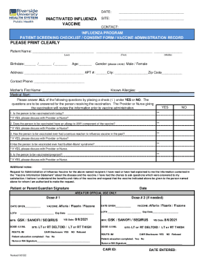 Fillable Online Influenza Program Informed Consent Form and Patient ...