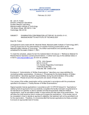 Fillable Online Examination Confirmation Letter No. 50-020/OL-21-01 ...