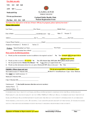 Fillable Online Garland Public Health Clinic $10 $35 Patient ...