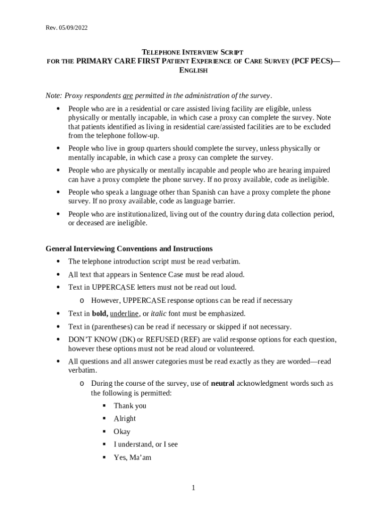 Telephone Survey ScriptEnglish. PCF PECS CATI Telephone Interviewing ...