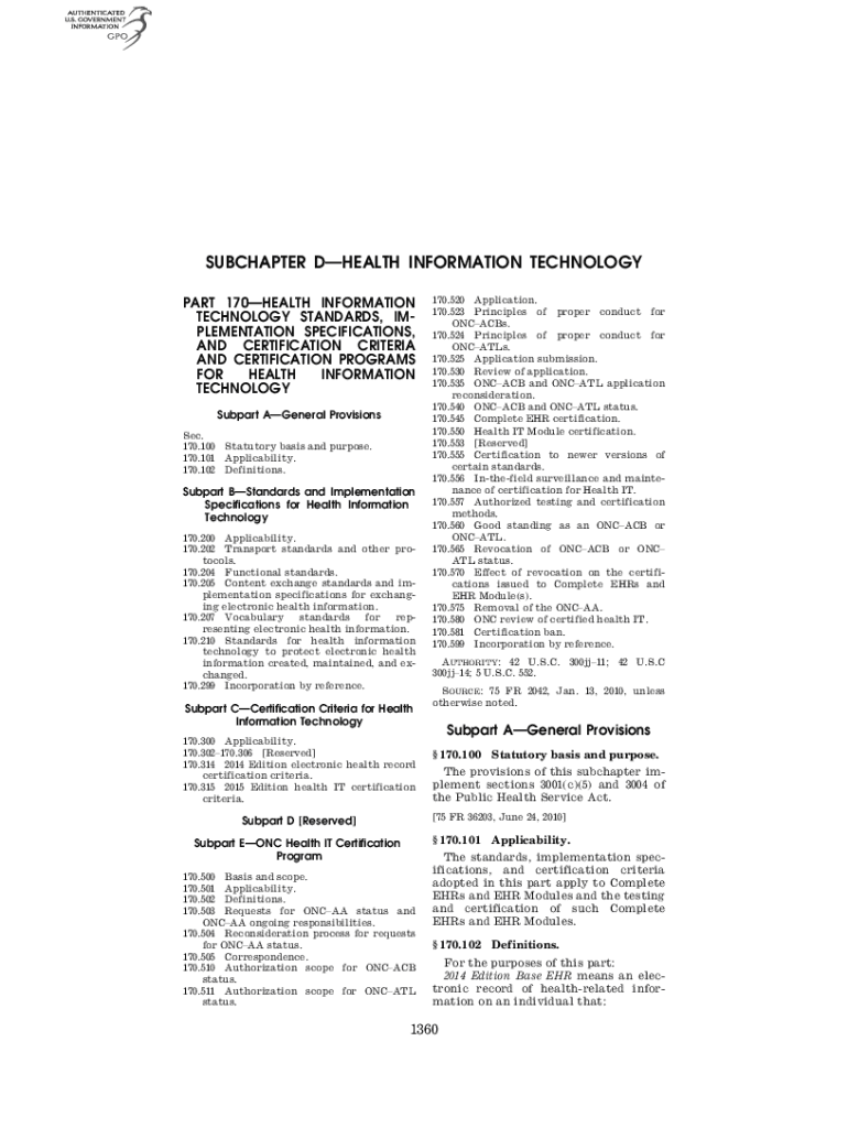 Fillable Online eCFR :: 45 CFR Part 170 -- Health Information ...
