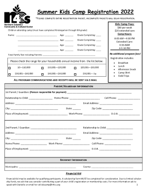 Fillable Online n4cs.org2014/01/2022-Summer-Camp-Application-PacketSummer Kids Camp Registration ...