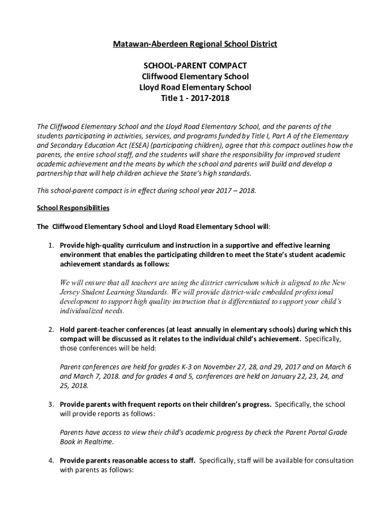 Fillable Online Matawan-Aberdeen Regional School District SCHOOL-PARENT ...