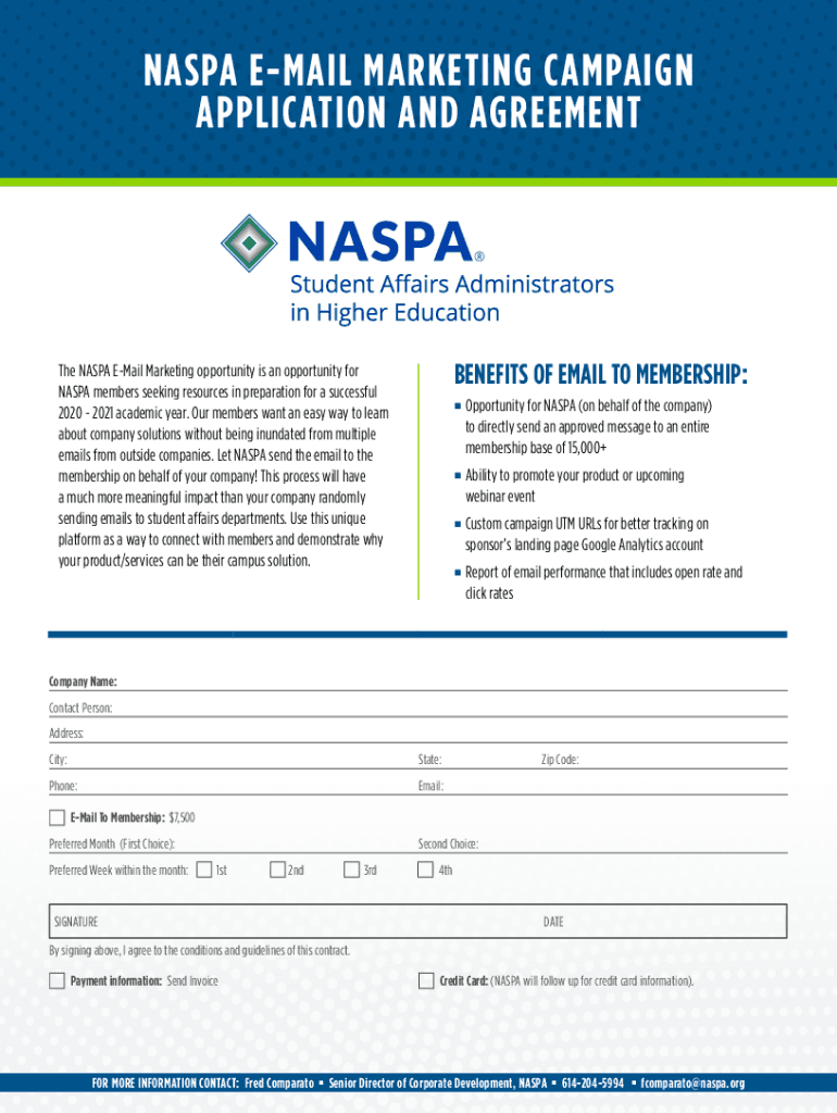 Fillable Online NASPA E-MAIL MARKETING CAMPAIGN APPLICATION AND ...