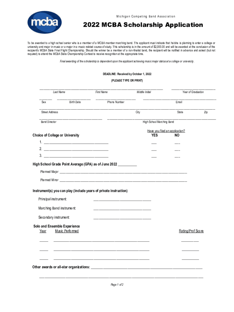 Fillable Online The Michigan Competing Band Association - MCBA Fax ...