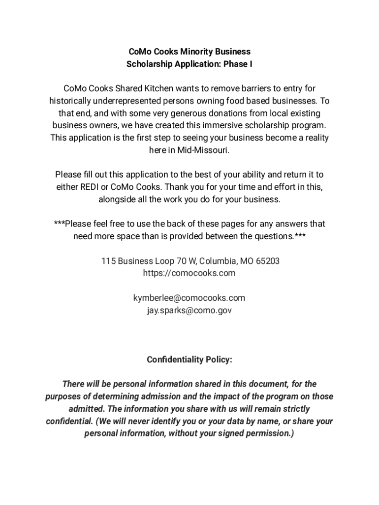 Fillable Online CoMo Cooks Shared Commercial Kitchen Open, Virtual Tour Available Fax Email ...