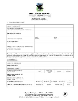 Fillable Online Free Online Tour Booking Form Template - forms.app Fax ...