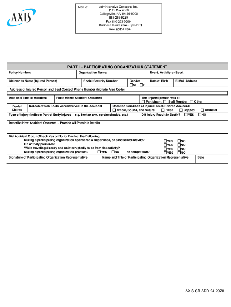 Fillable Online ACI Special Risk ADD Claim Form 093019.docx Fax Email ...