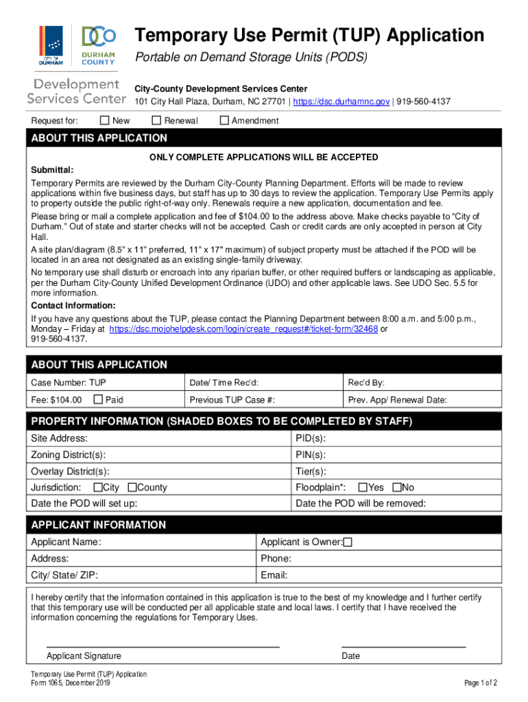 Fillable Online Temporary Use Permit Application for Residential Pods ...