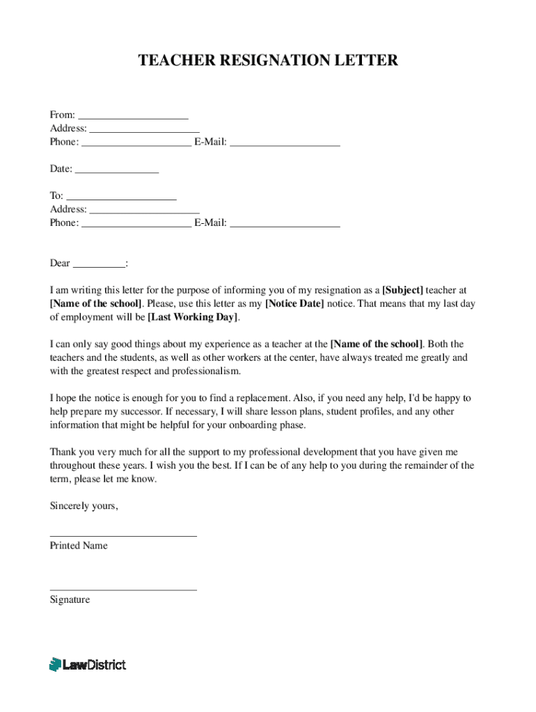 Fillable Online teacher-resignation-letter-template Fax Email Print ...