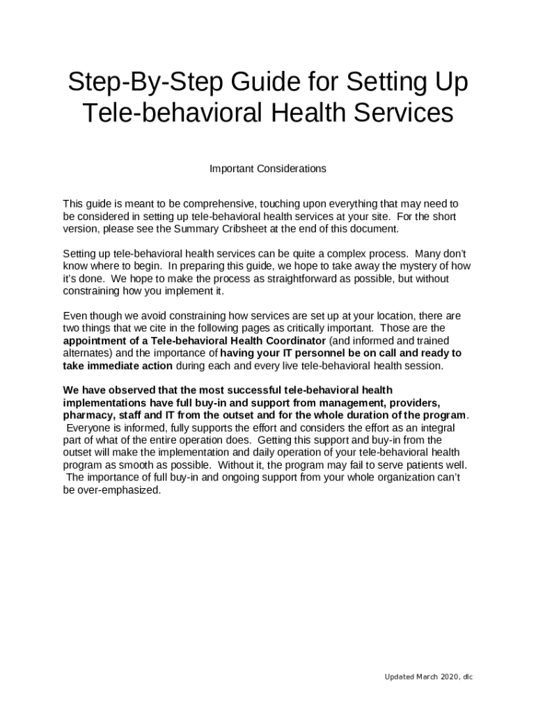Getting started: Is telebehavioral health right for your practice? Doc Template | pdfFiller