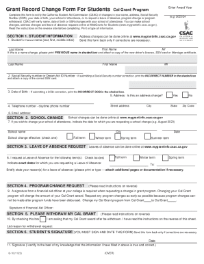 Fillable Online G-10 Grant Record Change. Cal Grant Form Fax Email ...