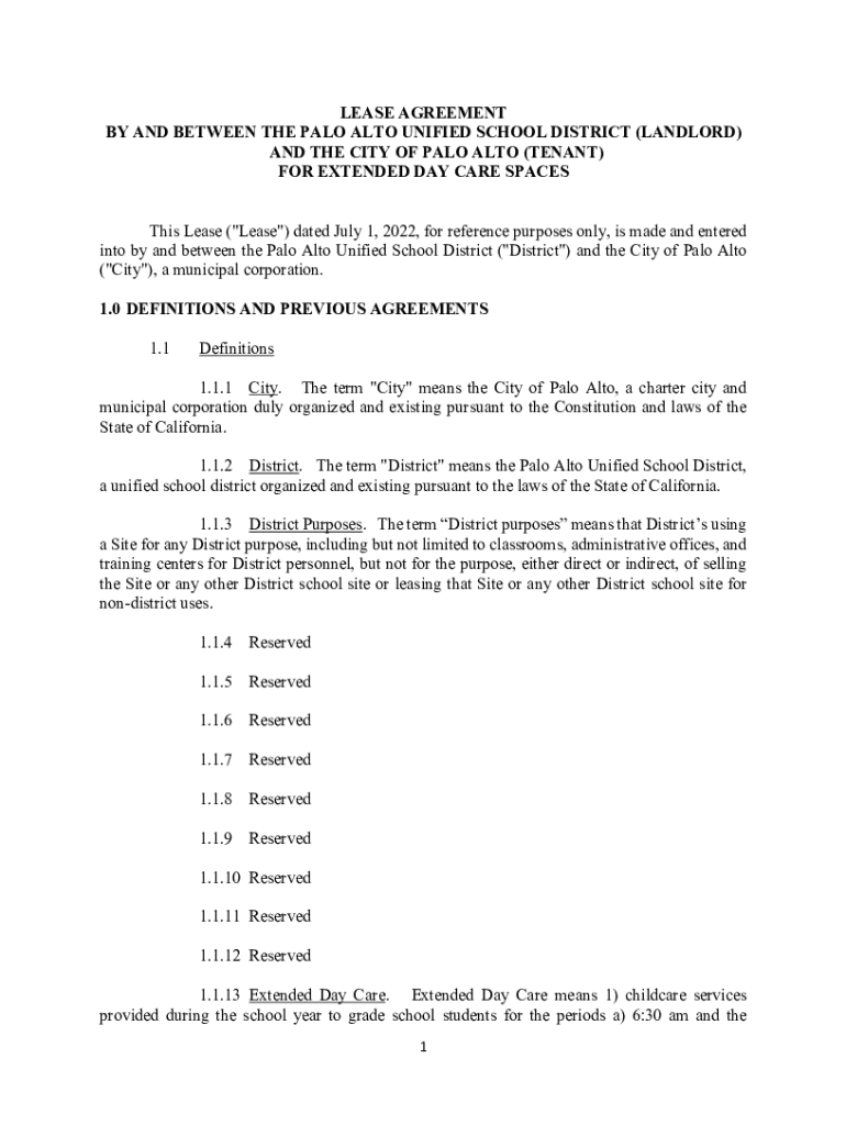 Fillable Online go.boarddocs.comcapausdLEASE AGREEMENT BY AND BETWEEN THE PALO ALTO UNIFIED ...