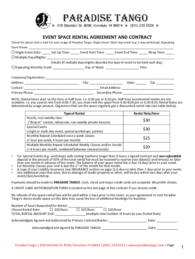 Fillable Online Event Space Rental Agreement: Definition & Sample ...