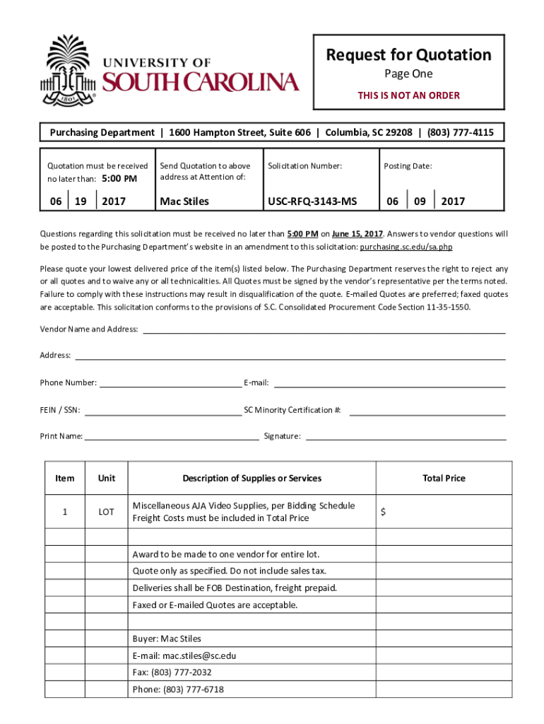 Fillable Online Solicitations Details - Purchasing University of South ...