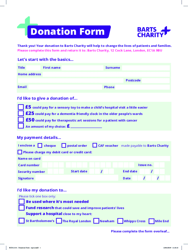 Fillable Online BCH12134 - Donation Form - repro.indd Fax Email Print - pdfFiller
