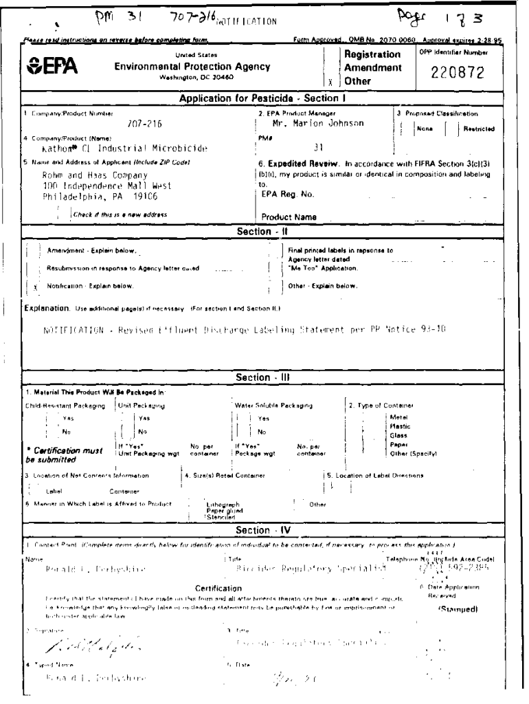 Fillable Online U.S. EPA, Pesticide Product Label, KATHON CL INDUSTRIAL ...