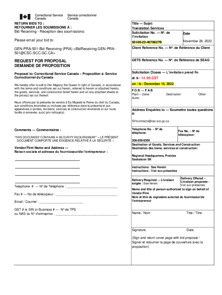 Fillable Online Title-Sujet RETURN BIDS TO: RETOURNER LES SOUMISSIONS...: Fill out ... Fax Email ...