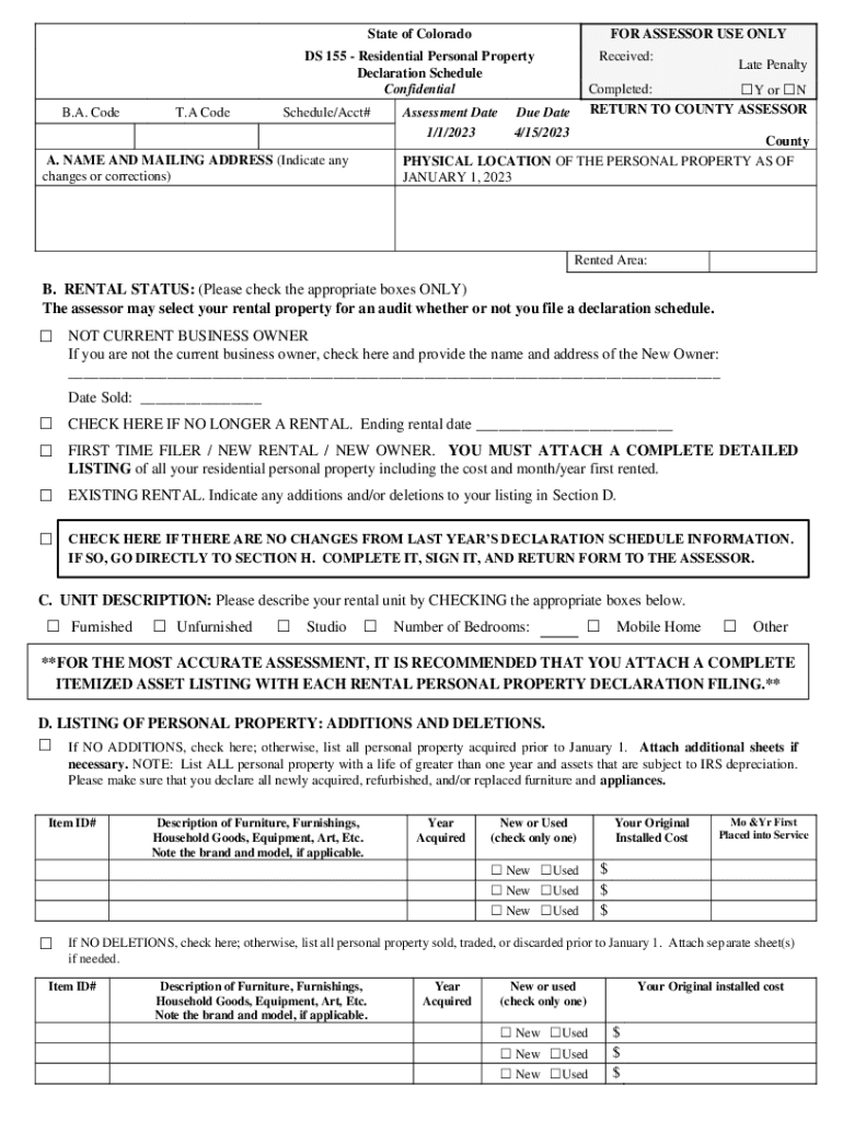 Fillable Online DS 155 Residential Personal Property Declaration ...