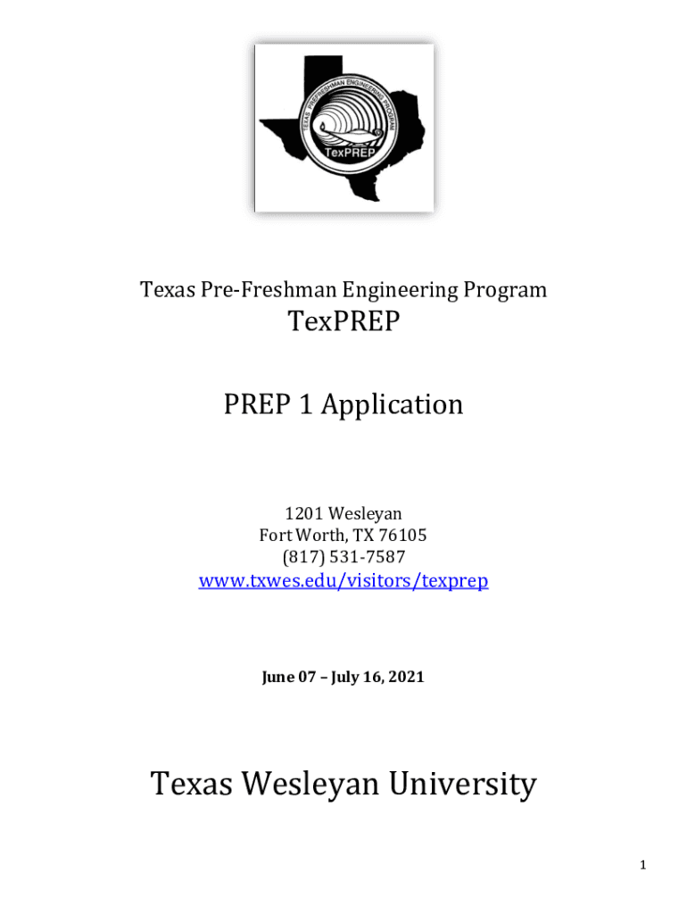 Fillable Online Texas Wesleyan Pre-Freshman Engineering Program TexPREP ...