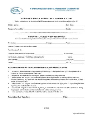 Fillable Online Consent to administer medication form - Policy and ...