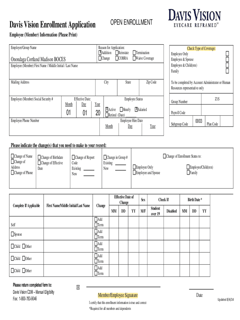 Fillable Online Davis Vision Enrollment Application - Fill and Sign ...